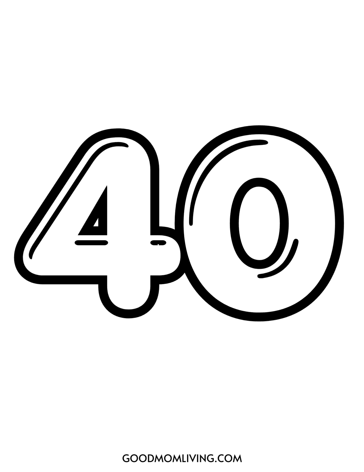 Printable Bubble Number 40 for Your Math Center - Good Mom Living