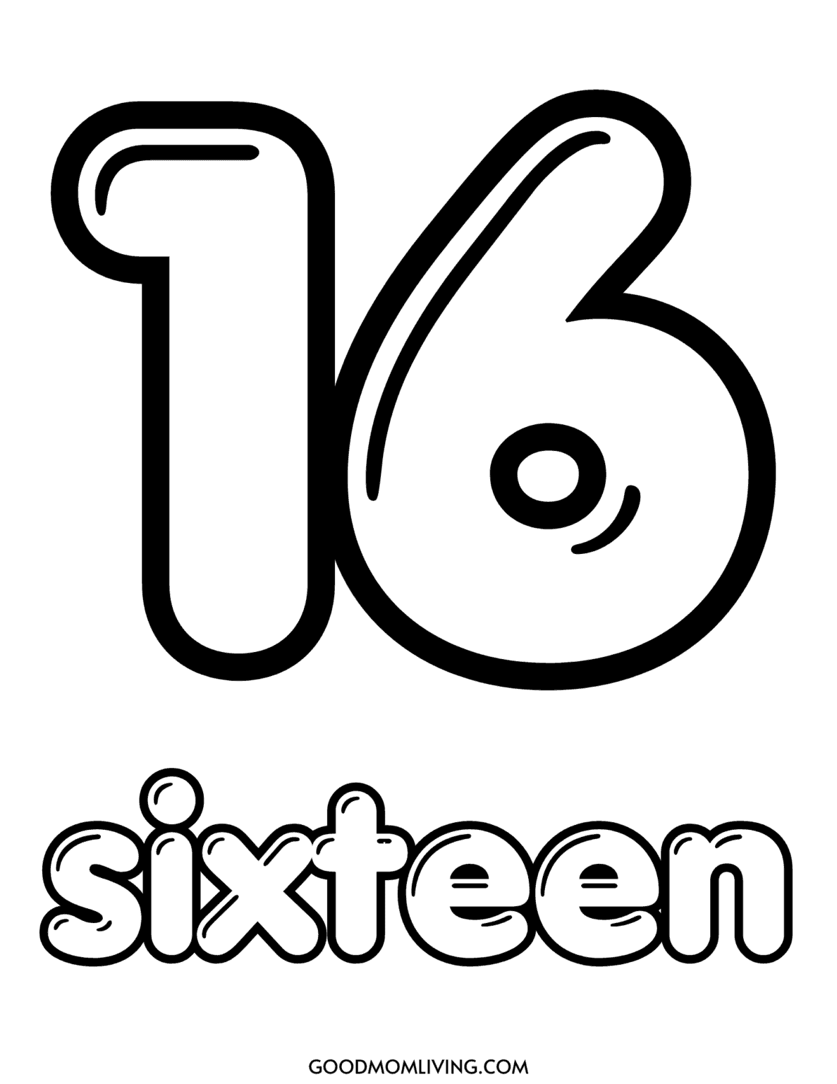 Bubble Number 16 Coloring Page for Home or School - Good Mom Living