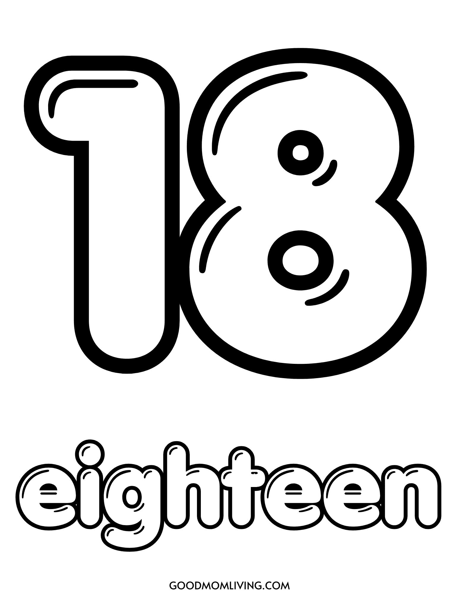 Bubble Number 18 Free Printable for Preschool - Good Mom Living